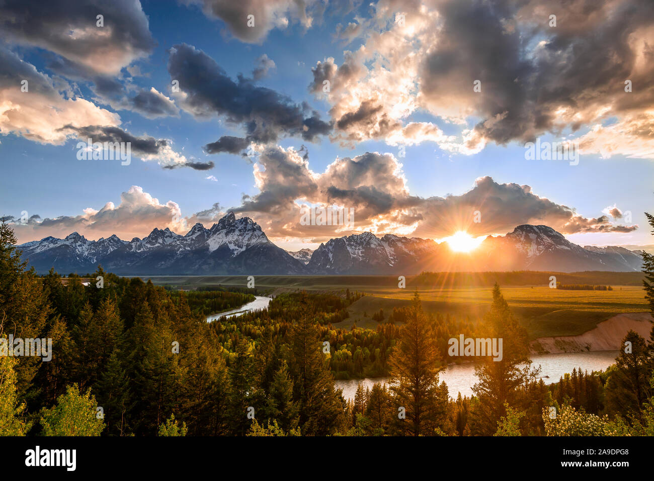 Snake River overlook in the Tetons during a beautiful sunset Stock ...