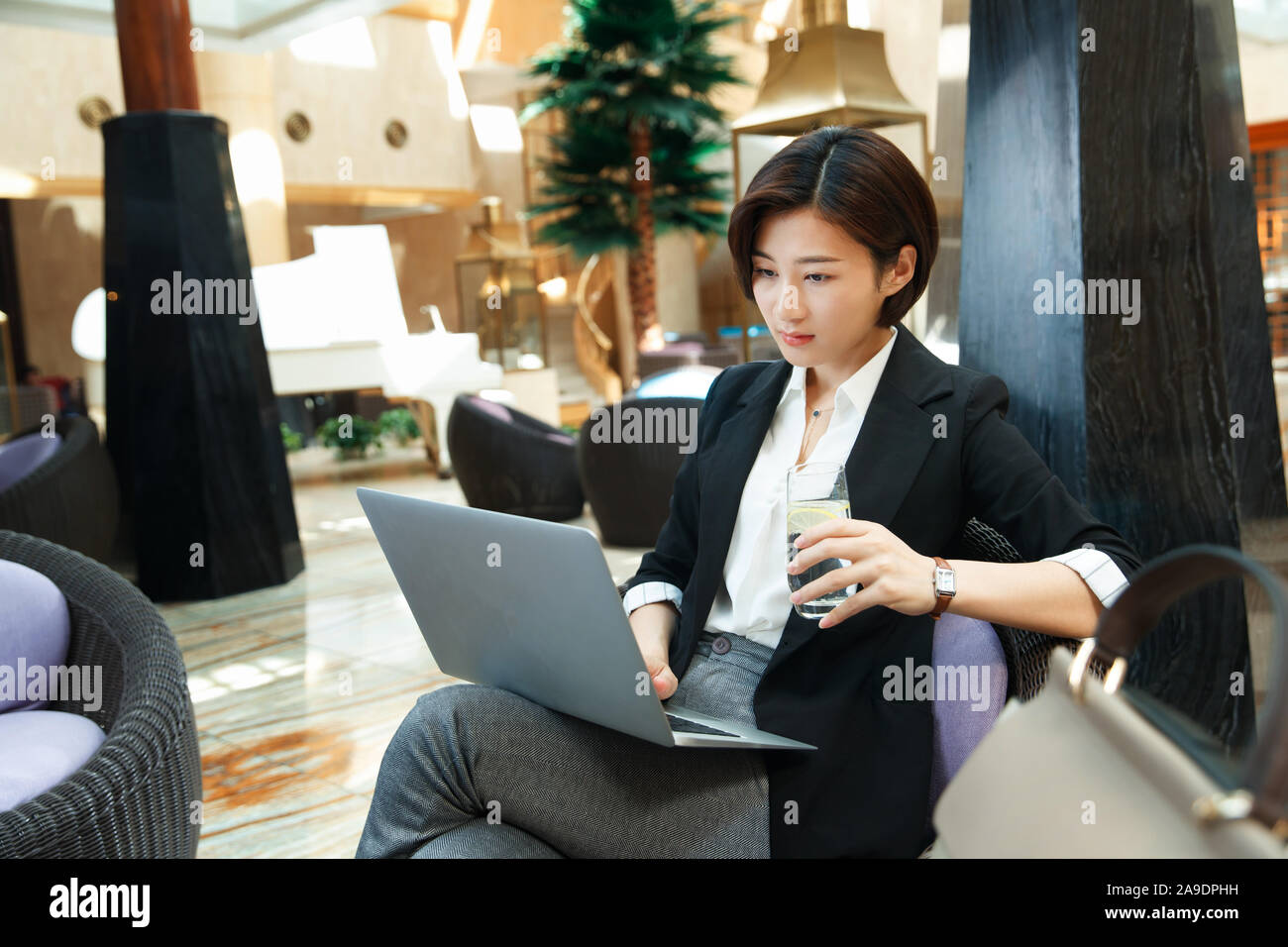 Business woman use the computer Stock Photo - Alamy