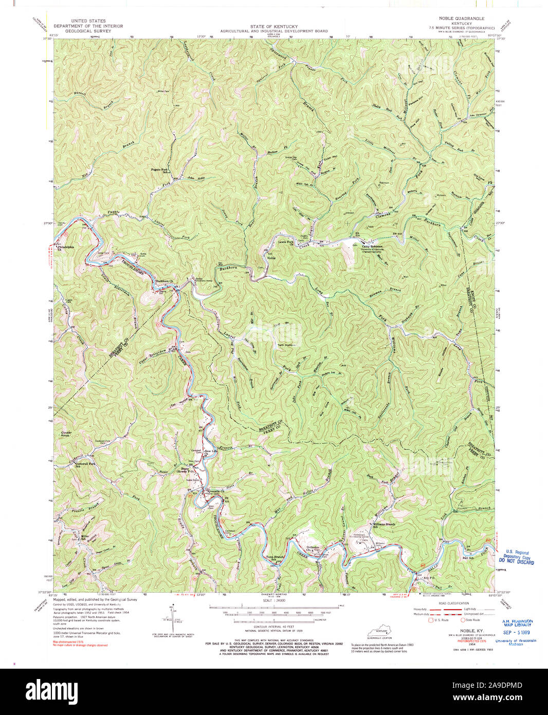 USGS TOPO Map Kentucky KY Noble 709406 1954 24000 Stock Photo - Alamy