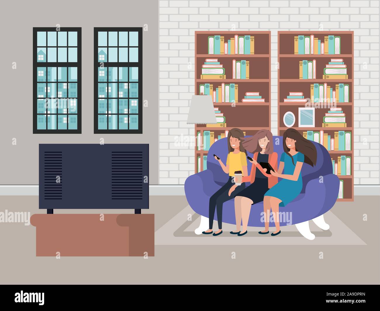 avatar women sitting on the couch vector design Stock Vector Image ...