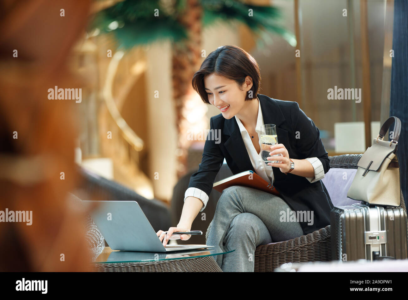 Business woman use the computer Stock Photo - Alamy