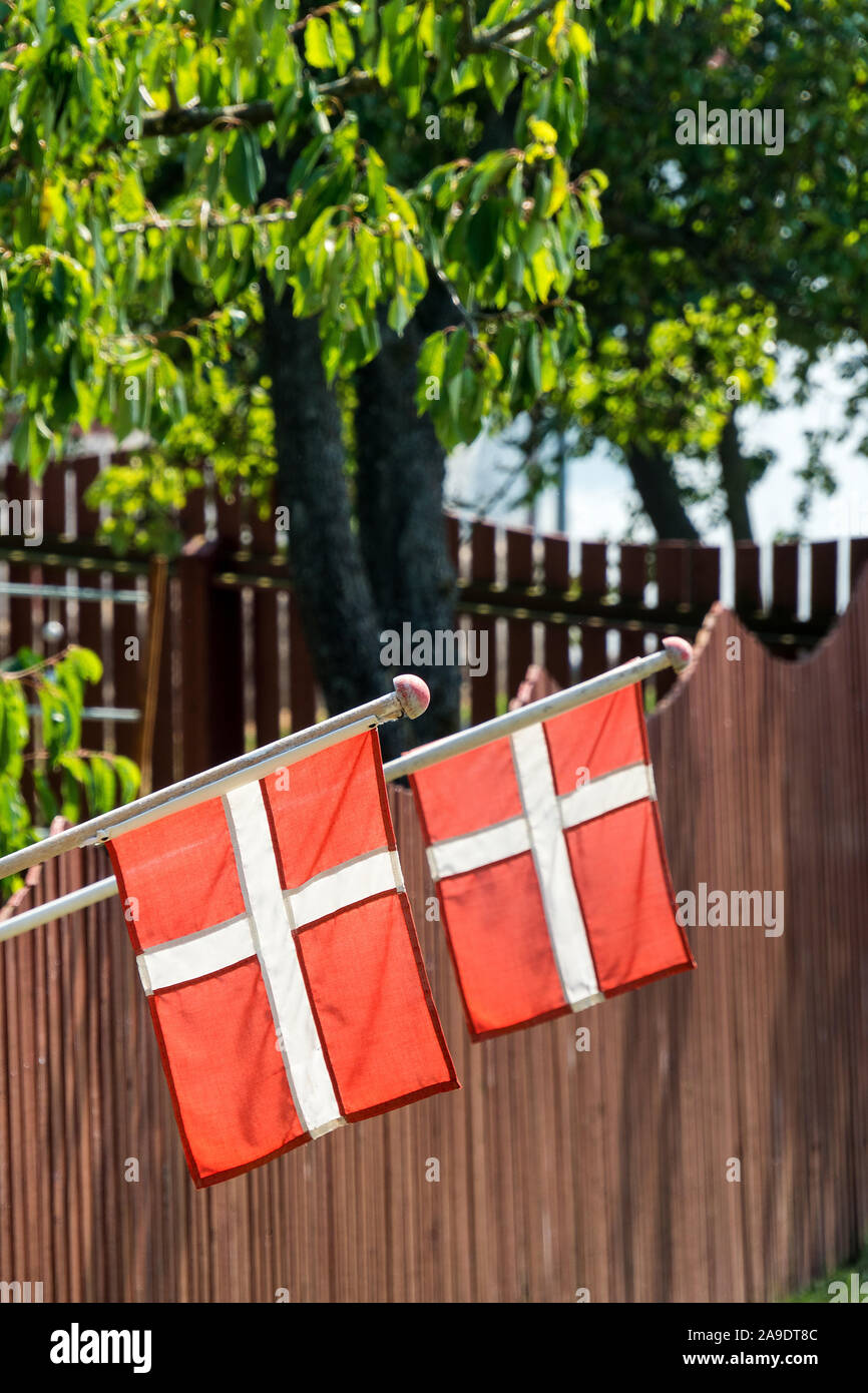Bornholm, Danish flags Stock Photo - Alamy