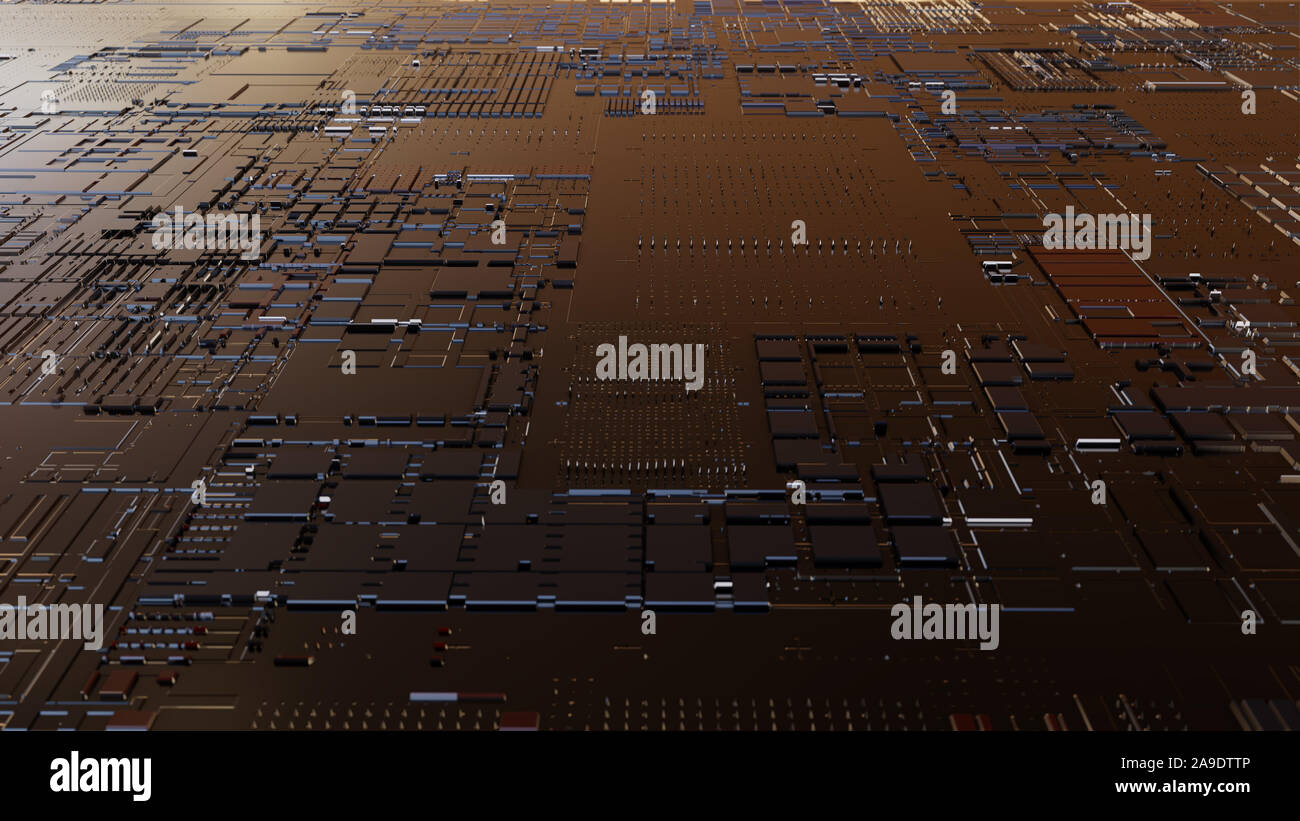Abstract Central Computer Processors Concept. 3D illustration. Conceptual CPU on circuit board ...
