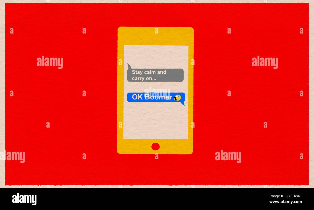 OK Boomer reply on smartphone to stay calm and carry on text message ...