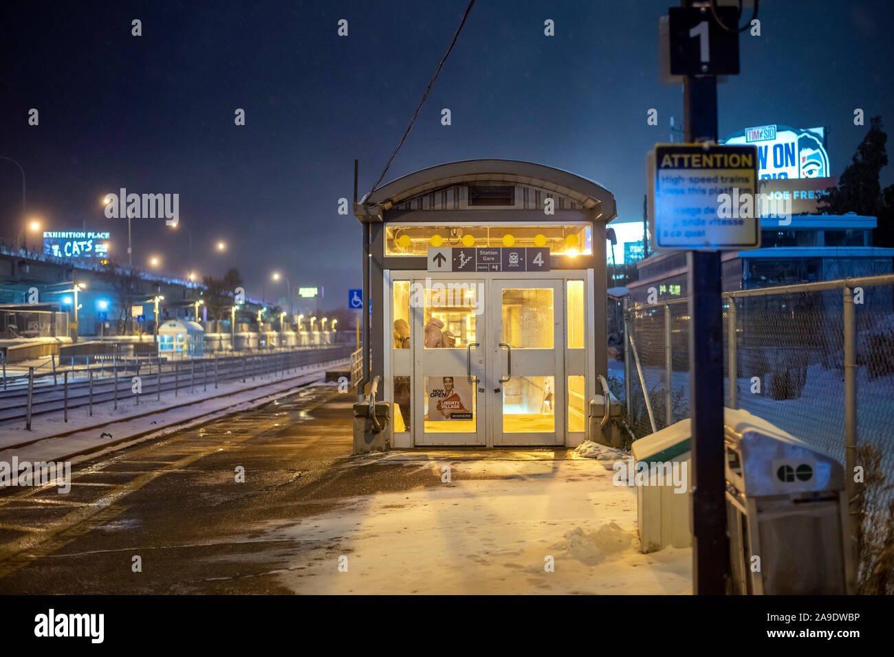Exhibition Place GO train station in Toronto at night Stock Photo - Alamy