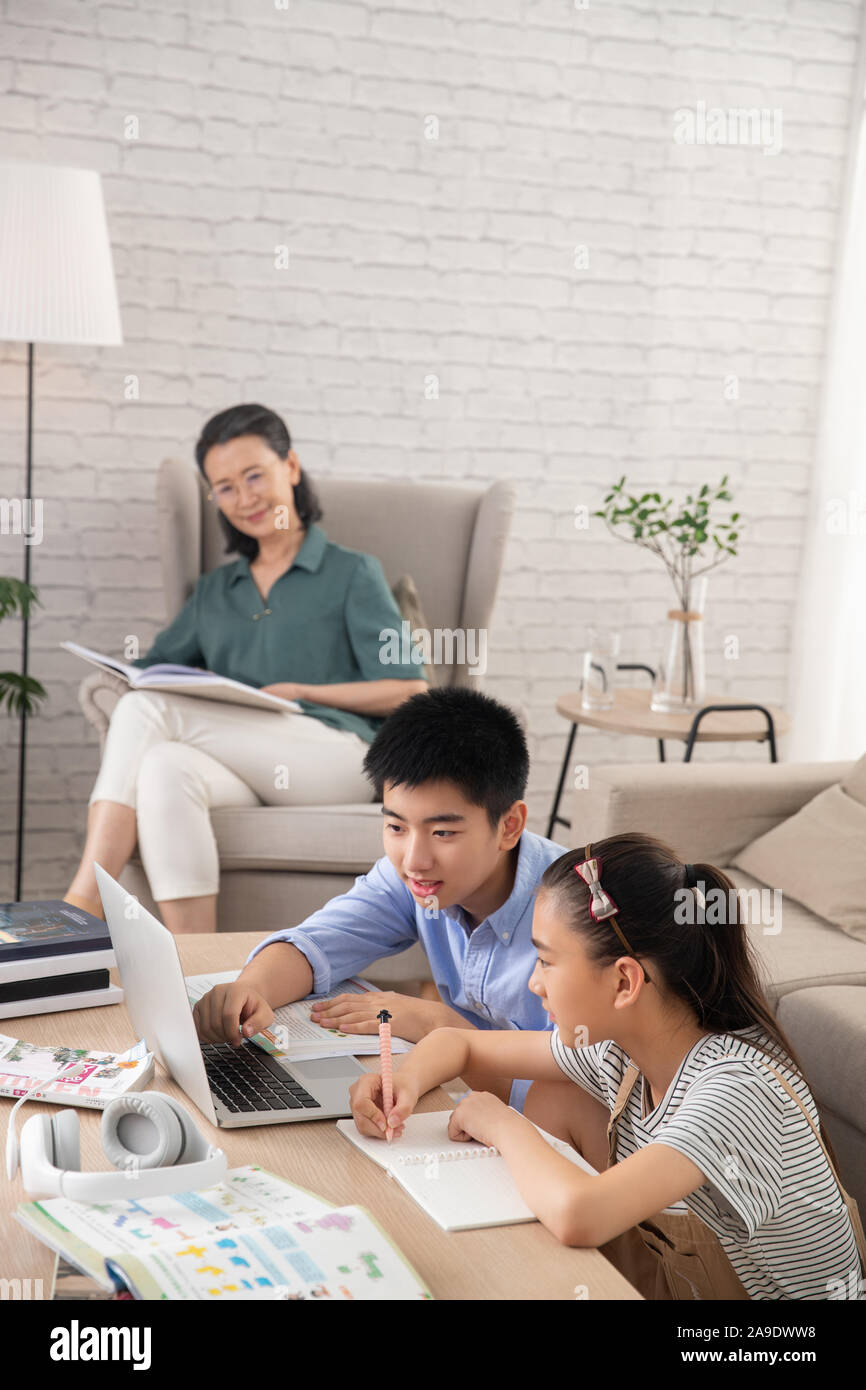 Students look at the computer online learning Stock Photo - Alamy