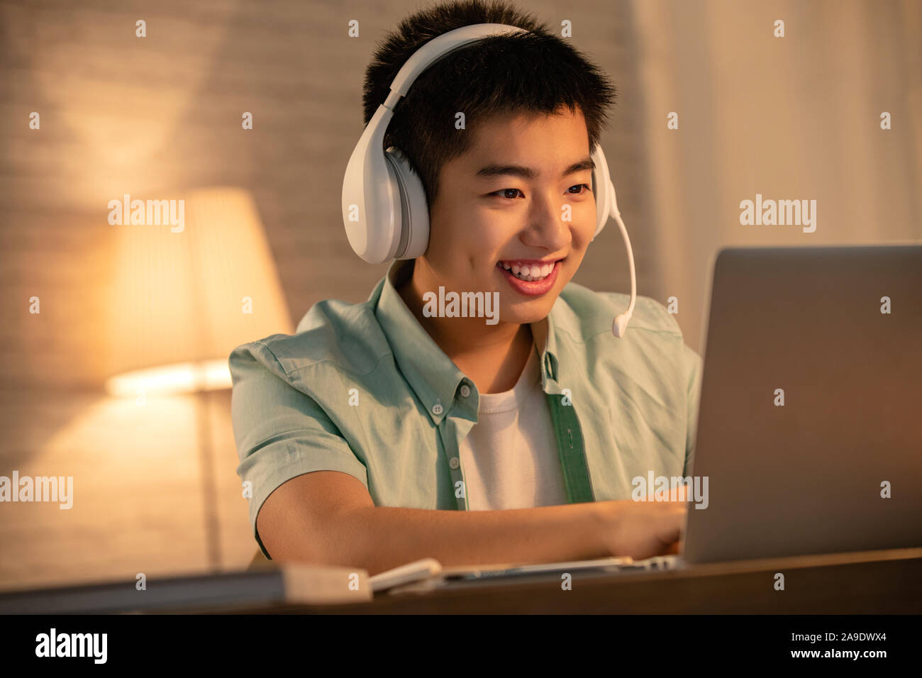 Students look at the computer online learning Stock Photo - Alamy