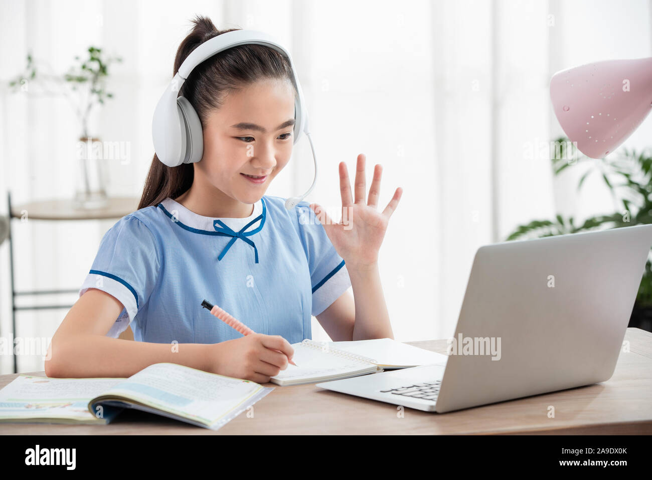 Students look at the computer online learning Stock Photo - Alamy