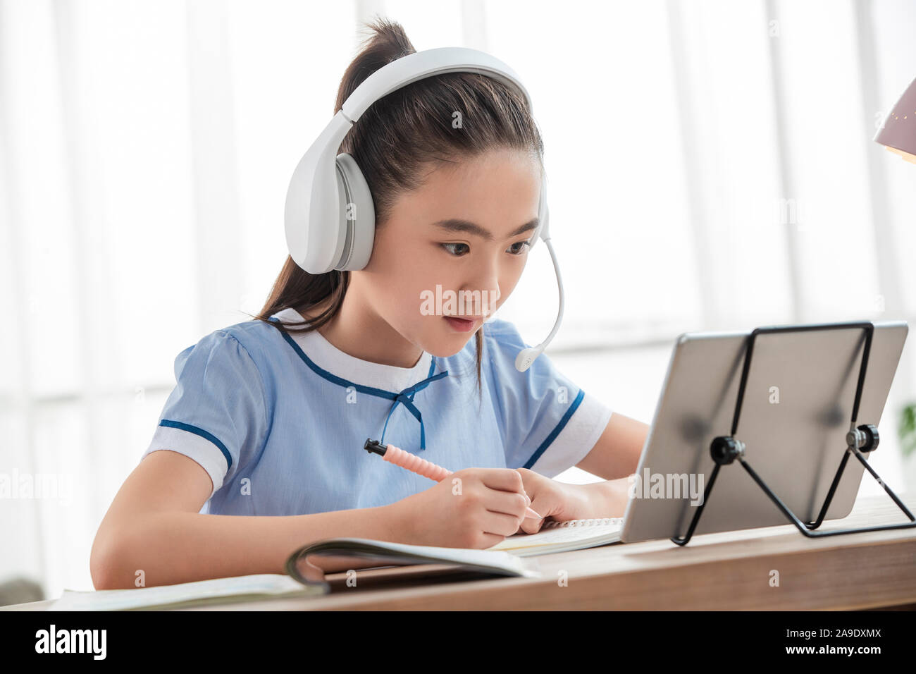 Students look at the computer online learning Stock Photo - Alamy