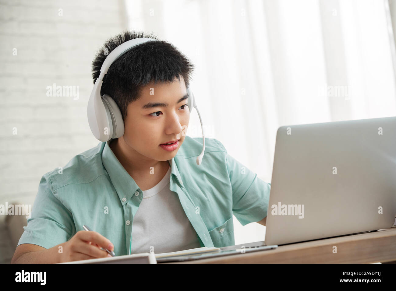 Students look at the computer online learning Stock Photo - Alamy