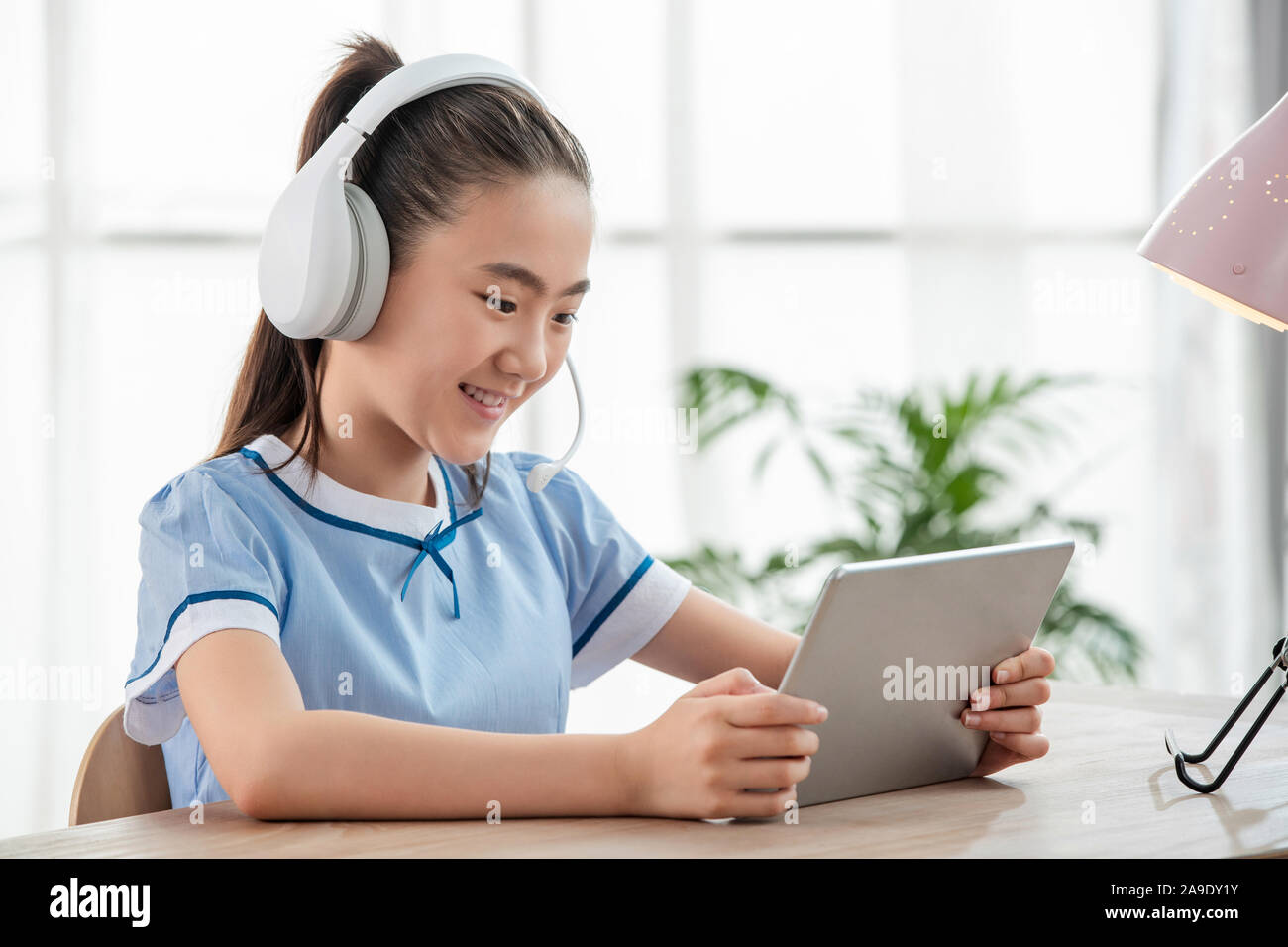 Students look at the computer online learning Stock Photo - Alamy