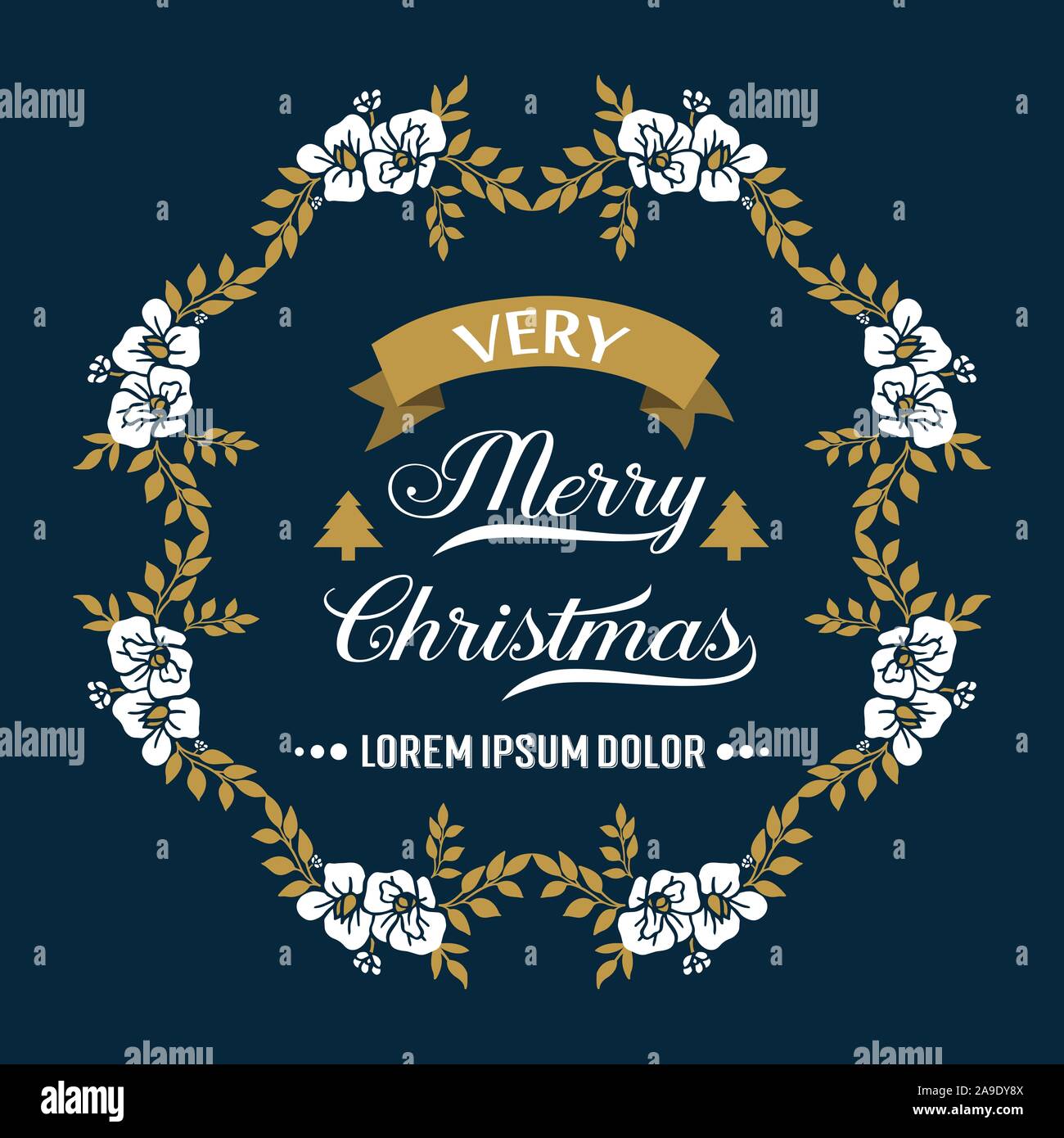 Text very merry christmas, with elegant flower frame desig. Vector ...