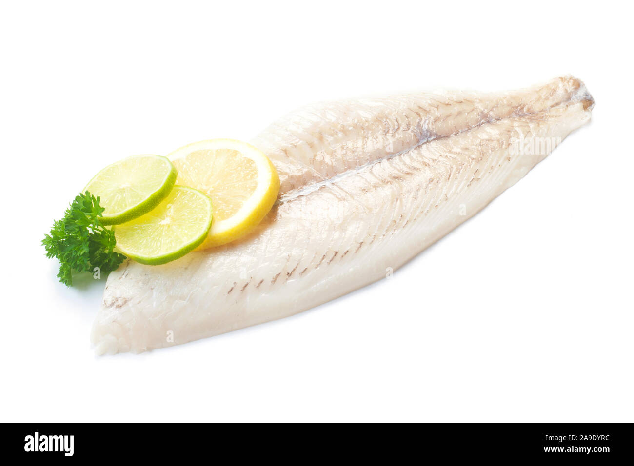 Raw Fillet Of Plaice Isolated On White Stock Photo - Alamy