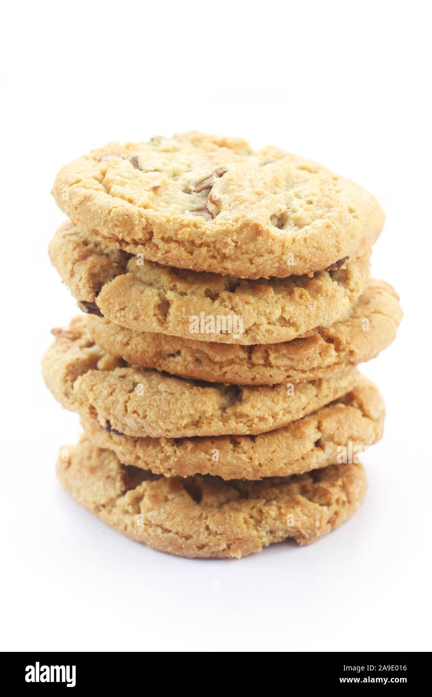 Plain Cookies In A Stack Isolated On White Stock Photo - Alamy