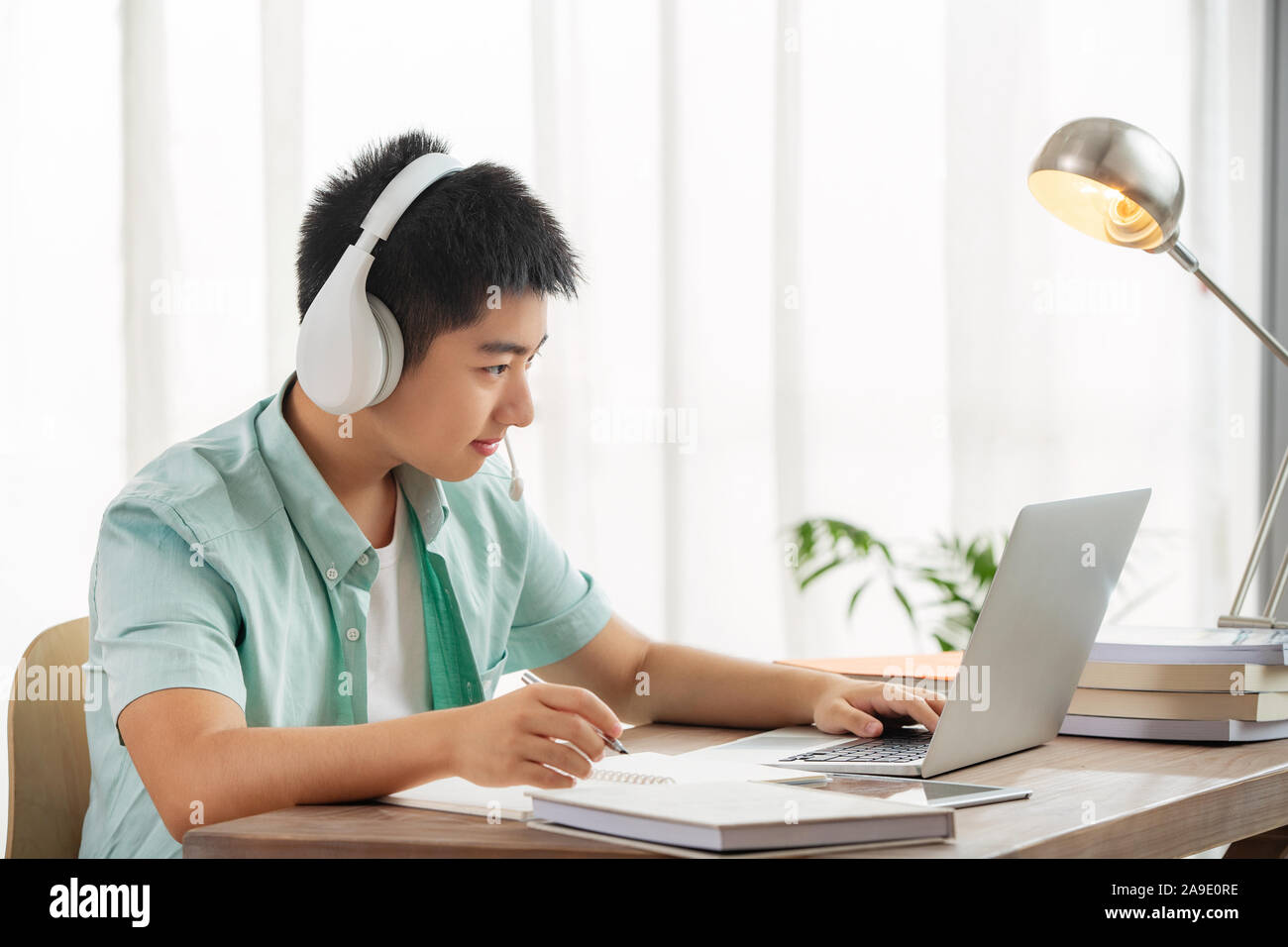 Students look at the computer online learning Stock Photo - Alamy