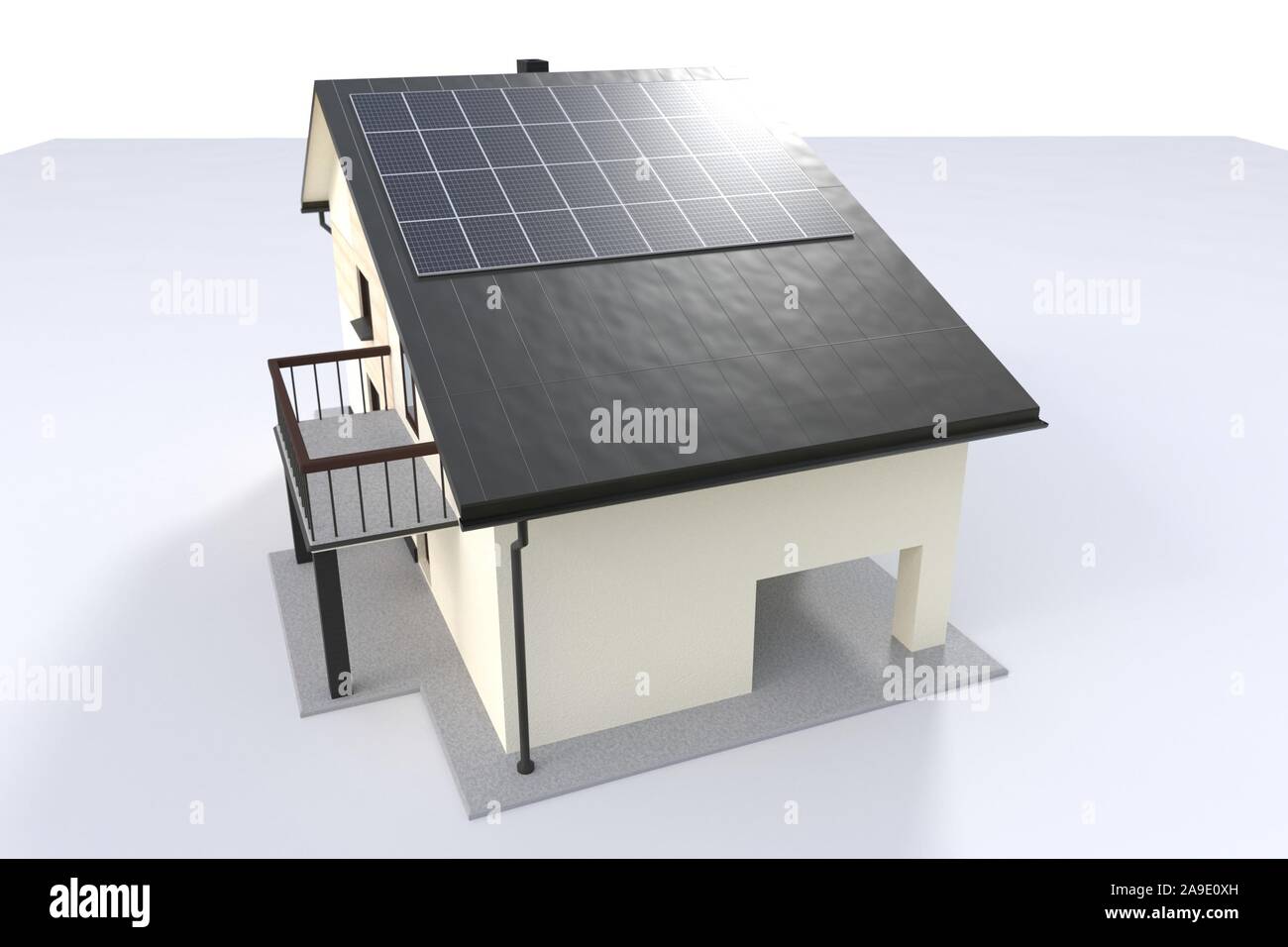 3d illustration. House with solar panel isolated on white background ...
