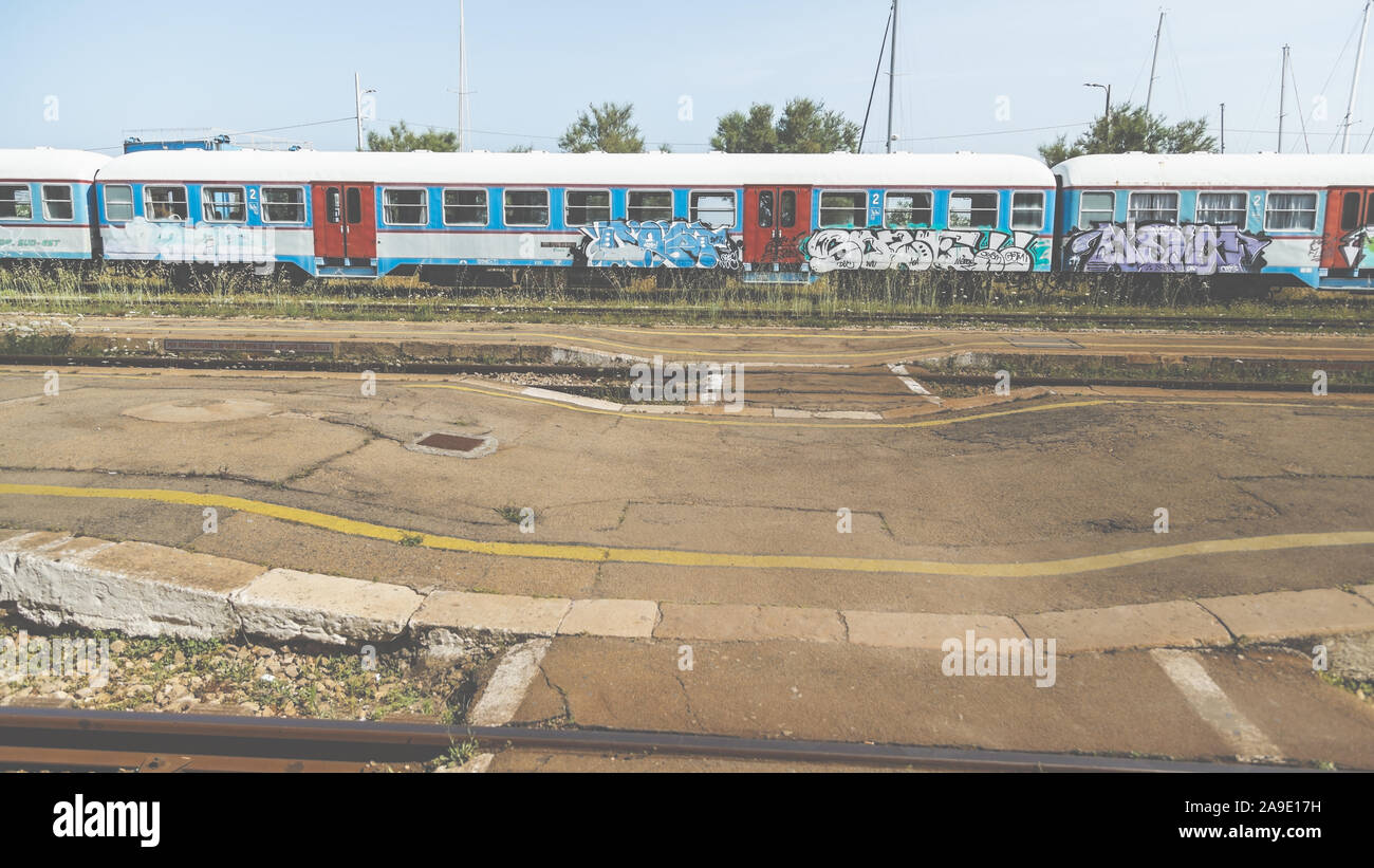 Trains in the railway station of Gallipoli, Apulia, Italy, Europe Stock ...