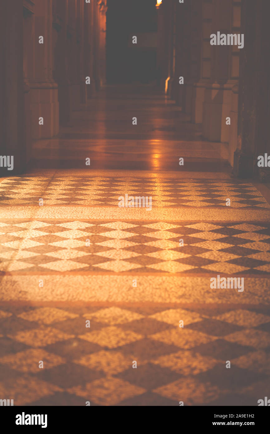 A floor in an arcade at night in Bologna, Italy, Europe Stock Photo - Alamy