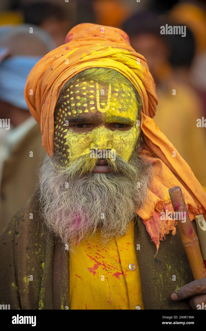 Sadhu Portrait, People celebrating Holi with water and colors, Mathura ...