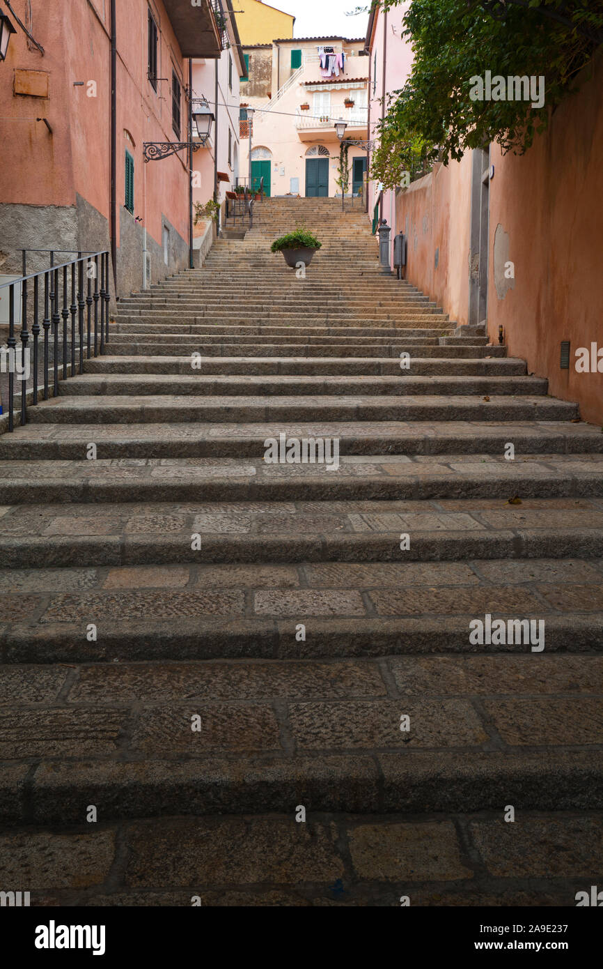 steep narrow lanes between residential houses in Rio Marina Stock Photo ...