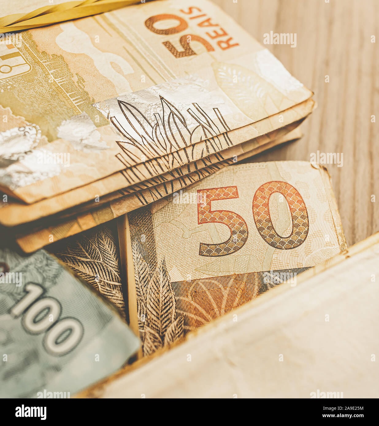 Real currency, money from brazil. Brazilian banknotes in close up ...
