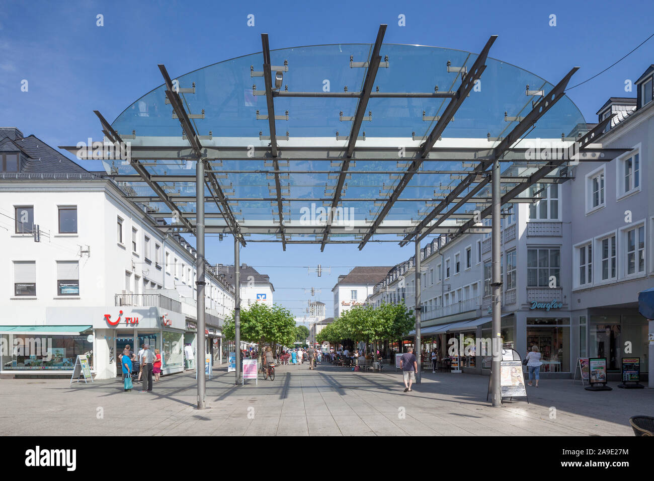 Pedestrian area French street with glass root, Saarlouis, Saarland ...