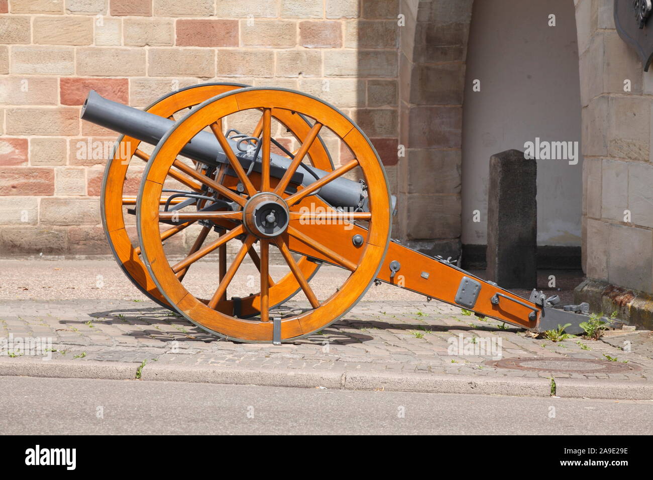 Old cannon in front of the German gate, Saarlouis, Saarland, Germany ...