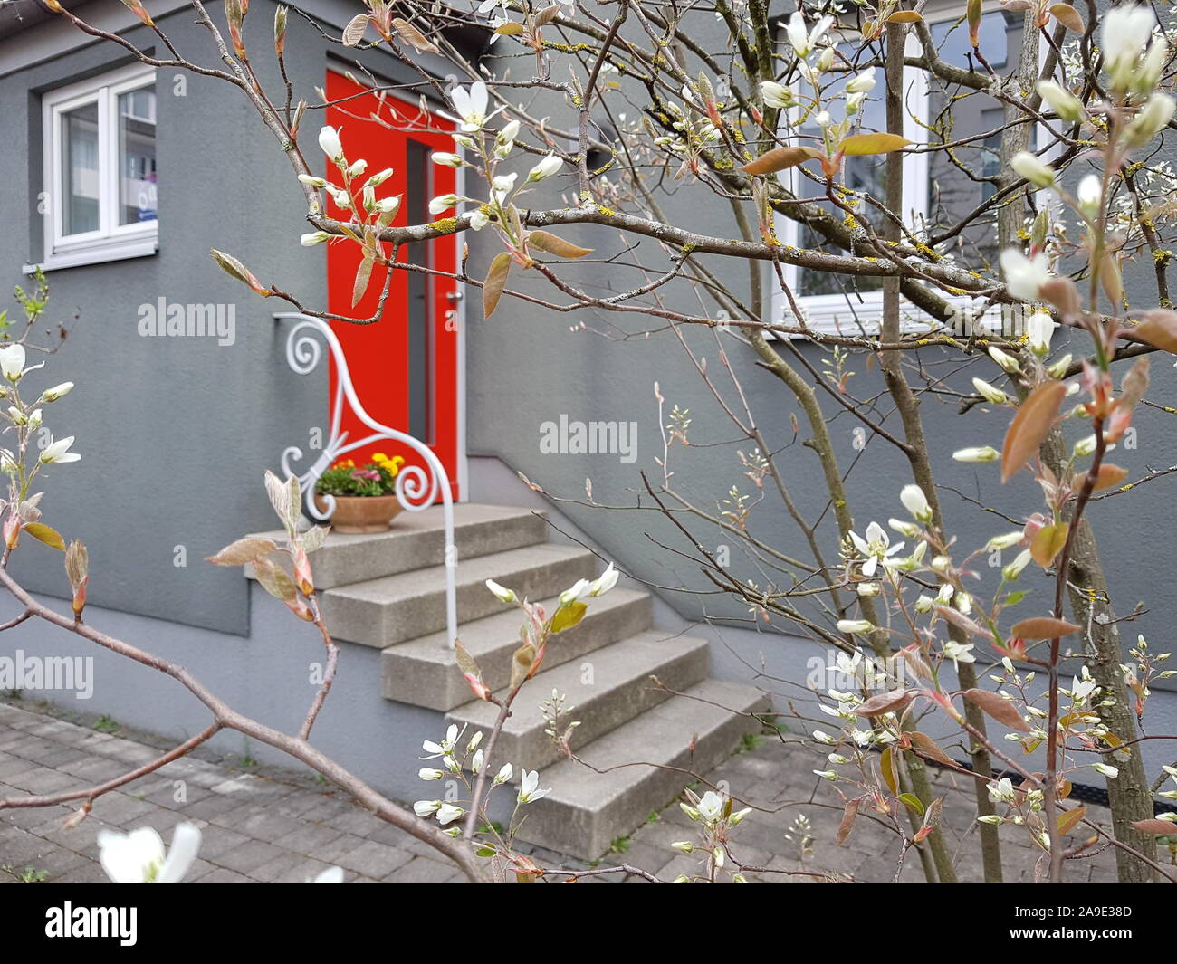 Steps to the red door Stock Photo - Alamy