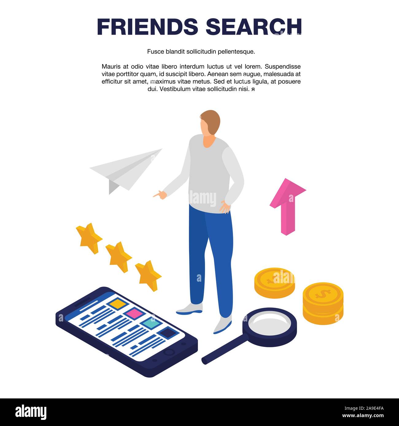 Friends search concept banner, isometric style Stock Vector Image & Art ...