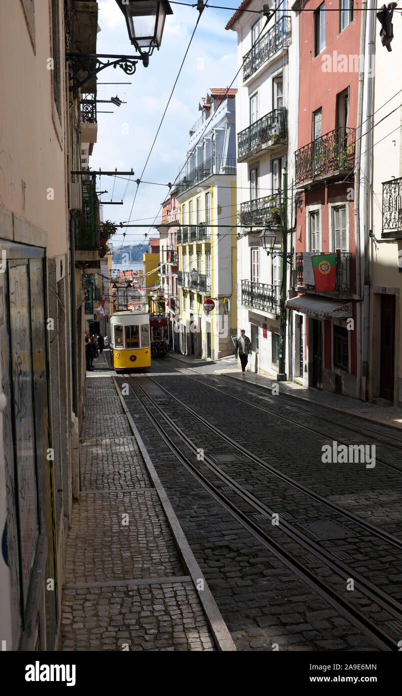Funicular railway Ascensor da Bica of Lisbon Stock Photo - Alamy