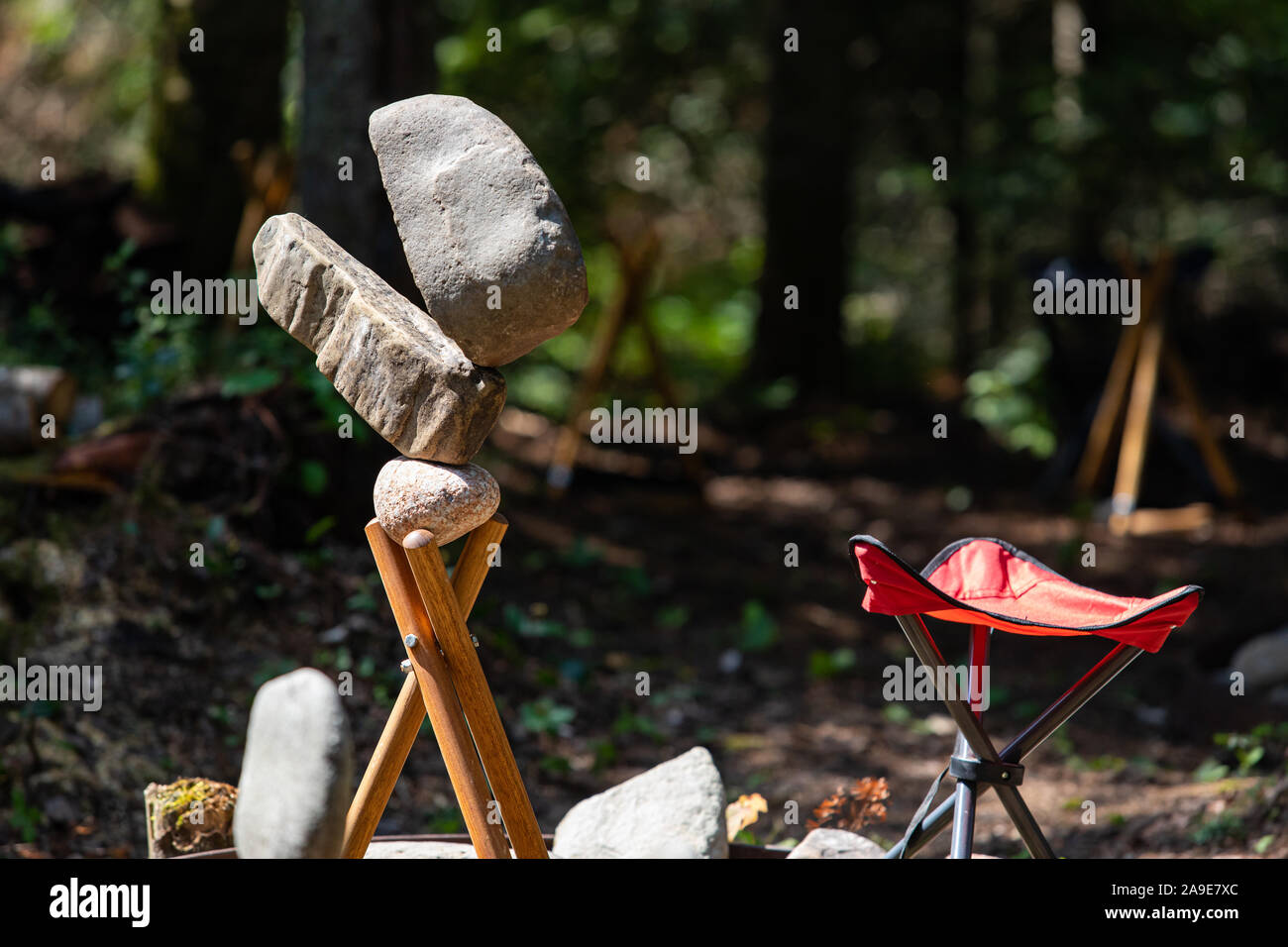 Rock balancing or stone balancing, selective focus of Balanced Stones ...
