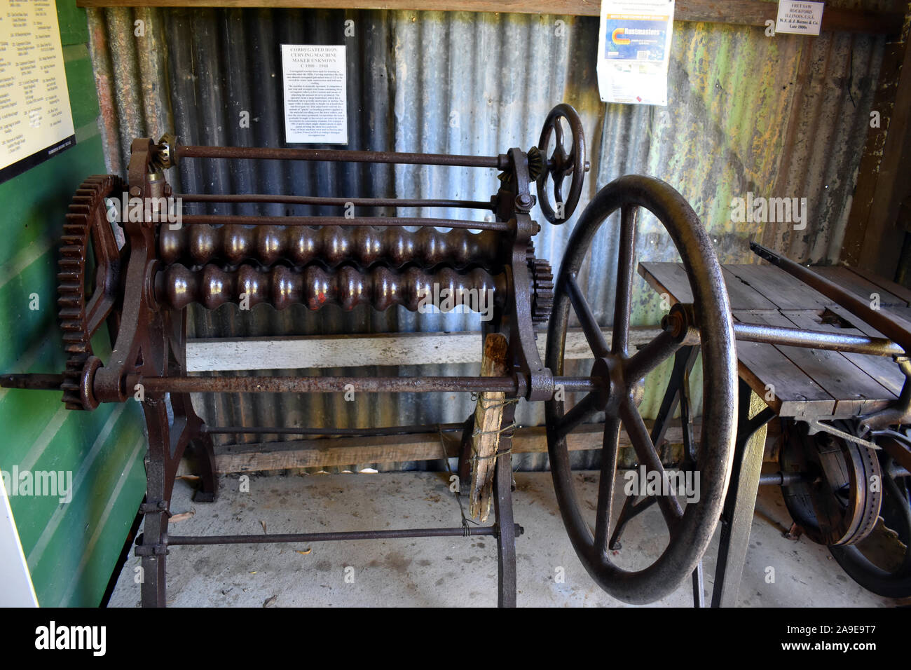 A hand machine for rolling corrugated iron curving in the early 1900's ...