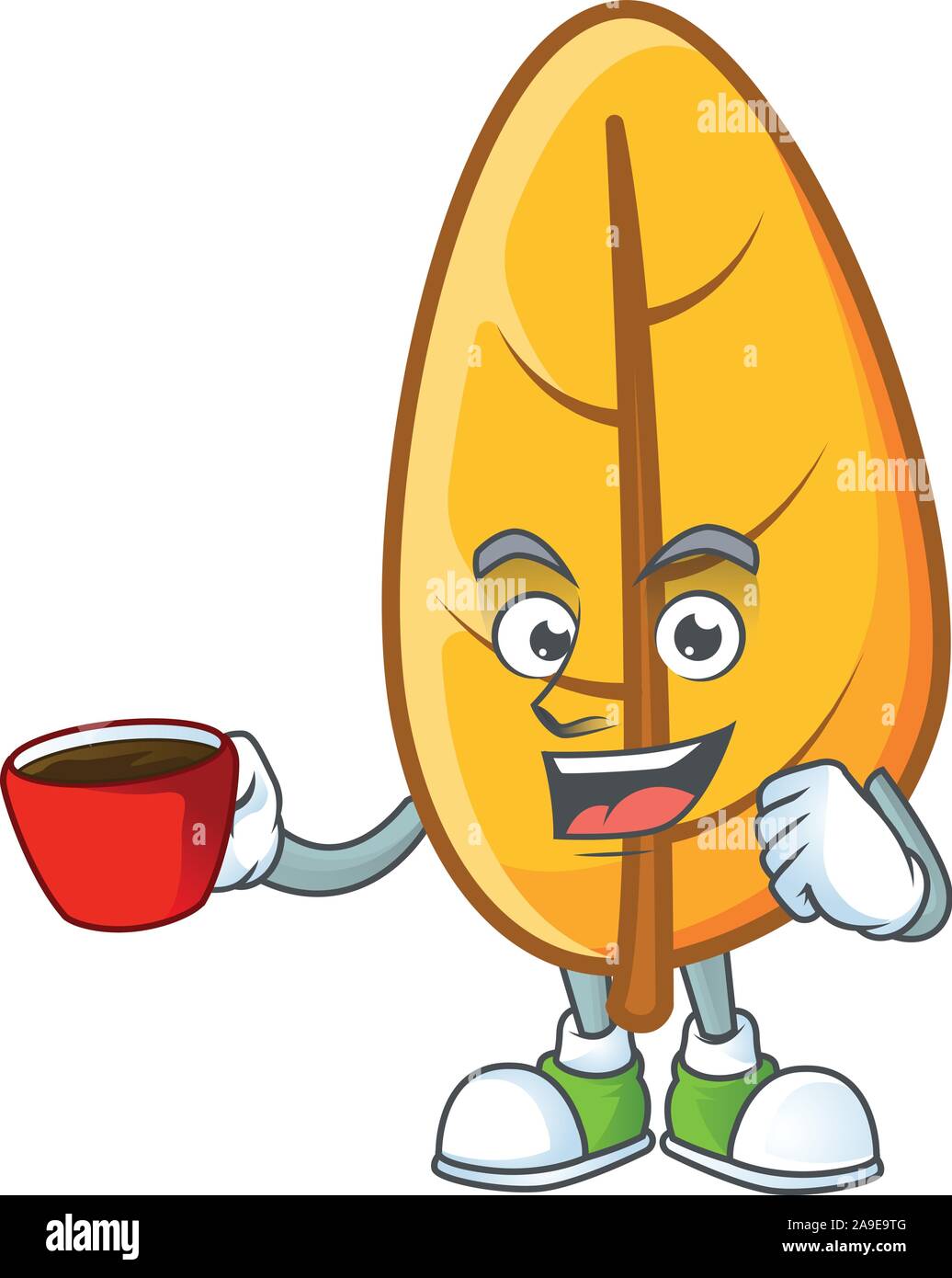 Cartoon yellow autumn leaves with drinking in cup character Stock ...