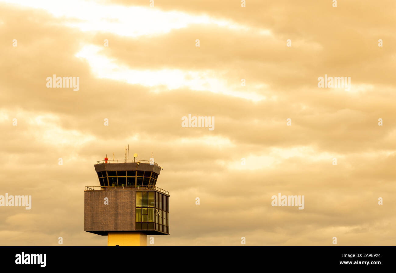 View of an air traffic control tower at the military and mixed unit of ...