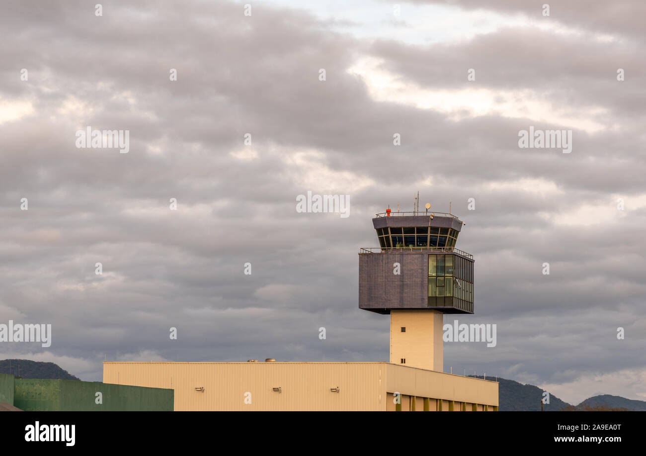 View of an air traffic control tower at the military and mixed unit of ...