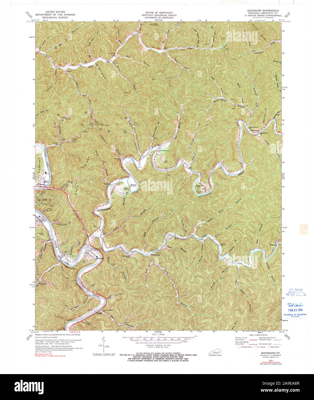 USGS TOPO Map Kentucky KY Quicksand 709590 1972 24000 Stock Photo - Alamy