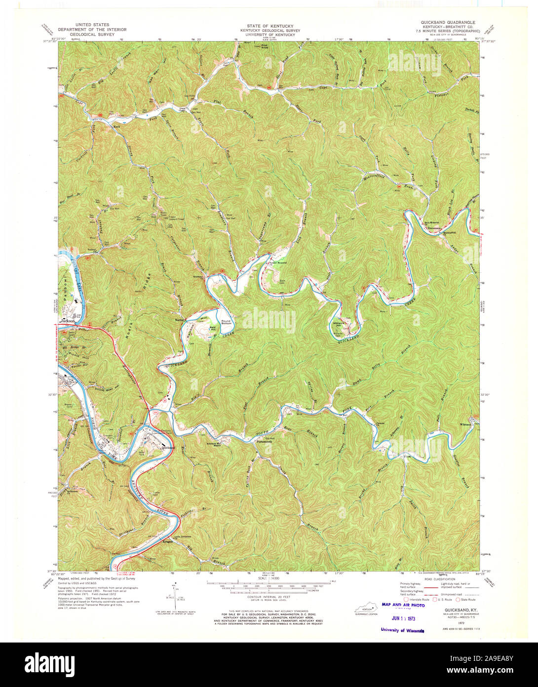 USGS TOPO Map Kentucky KY Quicksand 709591 1972 24000 Stock Photo - Alamy