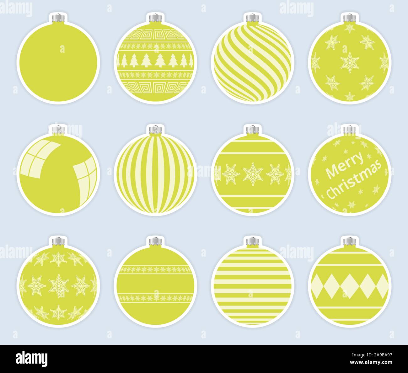 Magic, yellow-green christmas balls stickers isolated on gray ...