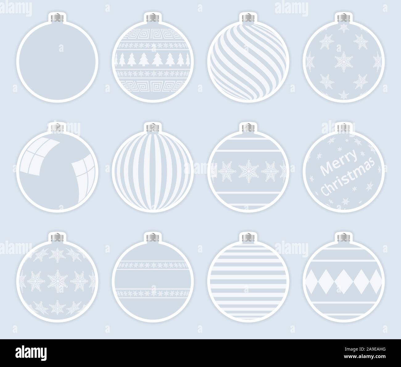 Magic, light gray christmas balls stickers isolated on gray background ...