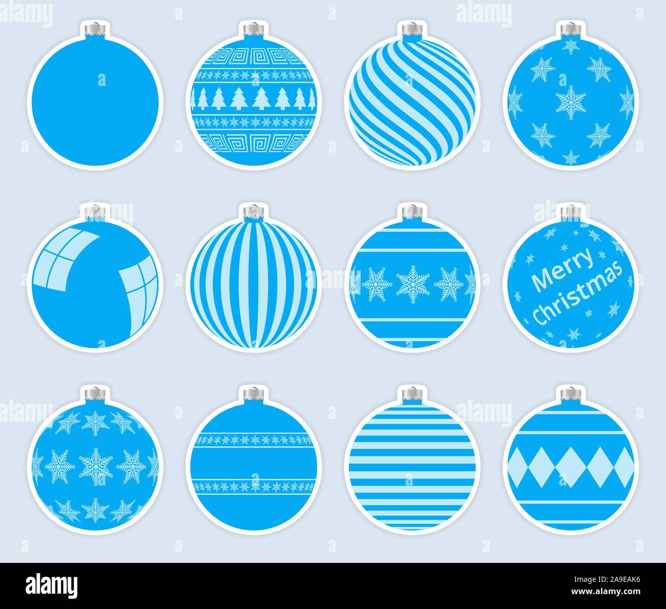 Magic, blue christmas balls stickers isolated on gray background. High ...