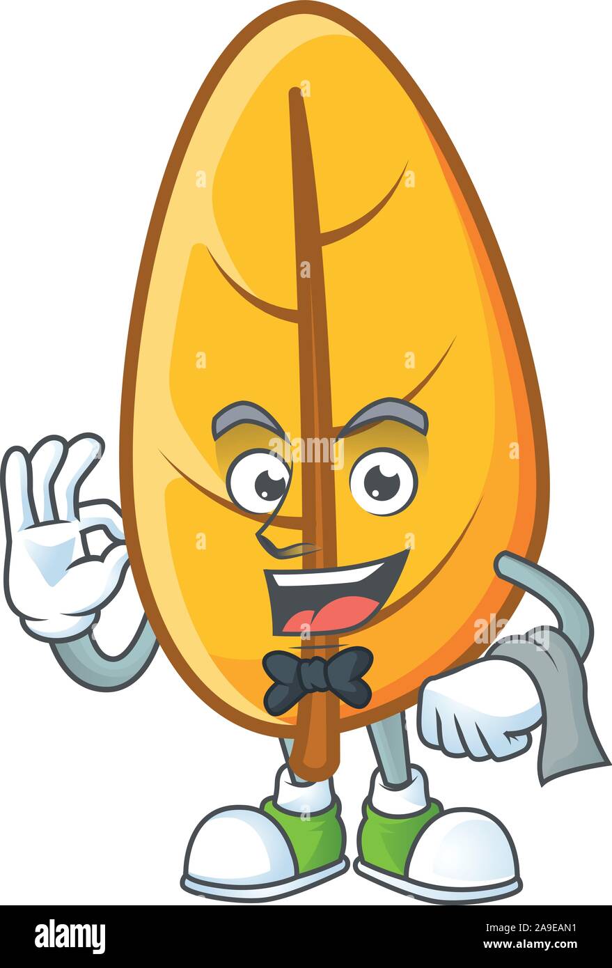 Waiter mascot on cartoon yellow autumn leaves Stock Vector Image & Art ...