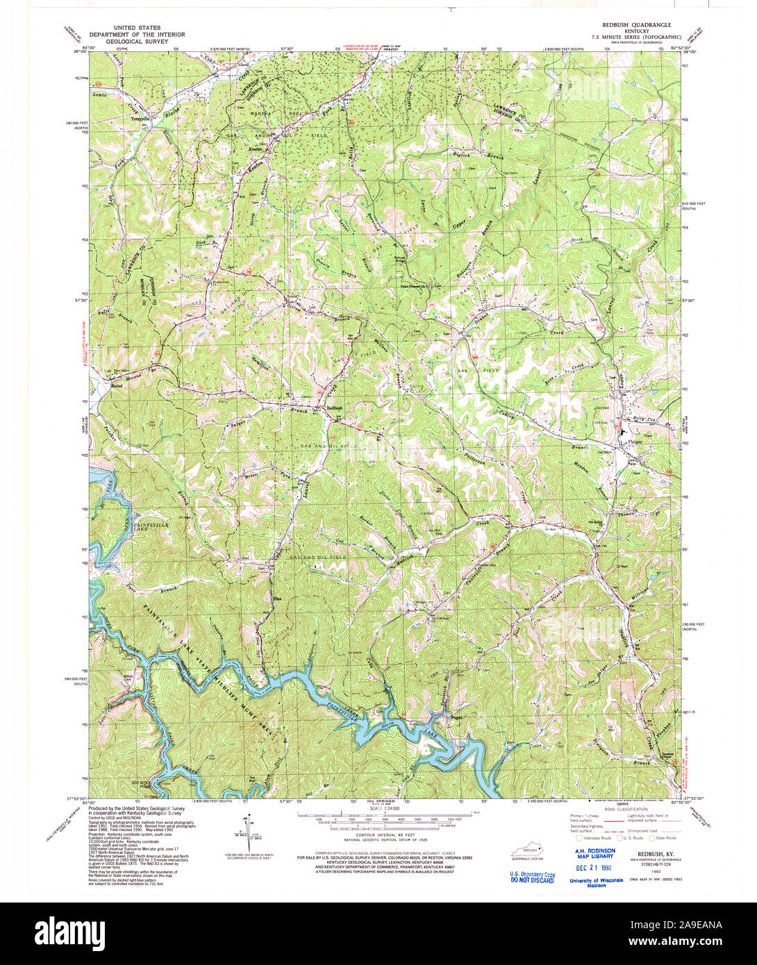 USGS TOPO Map Kentucky KY Redbush 709597 1992 24000 Stock Photo - Alamy