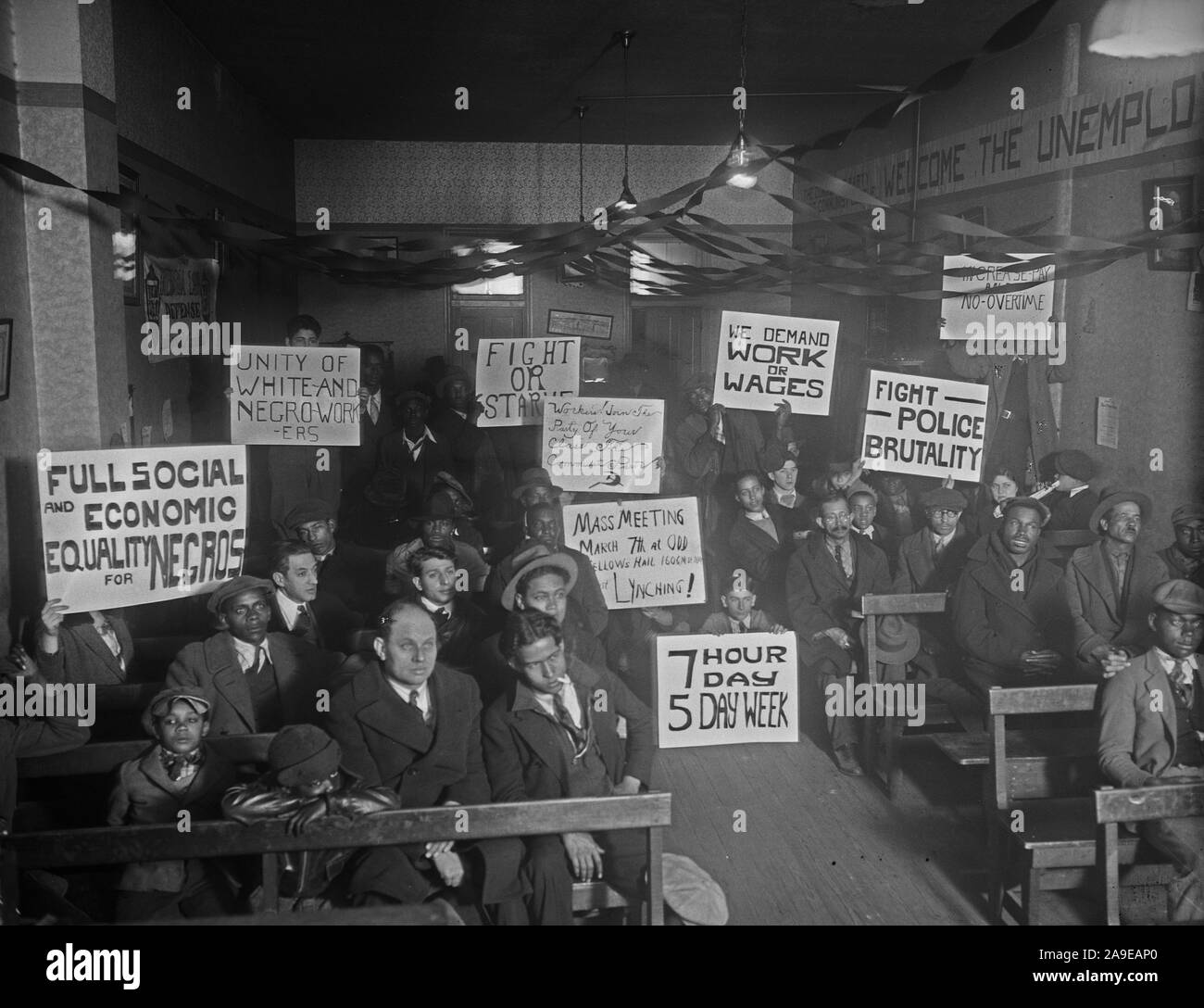 Labor protesters with signs: "Full Social and Economic Equality for ...