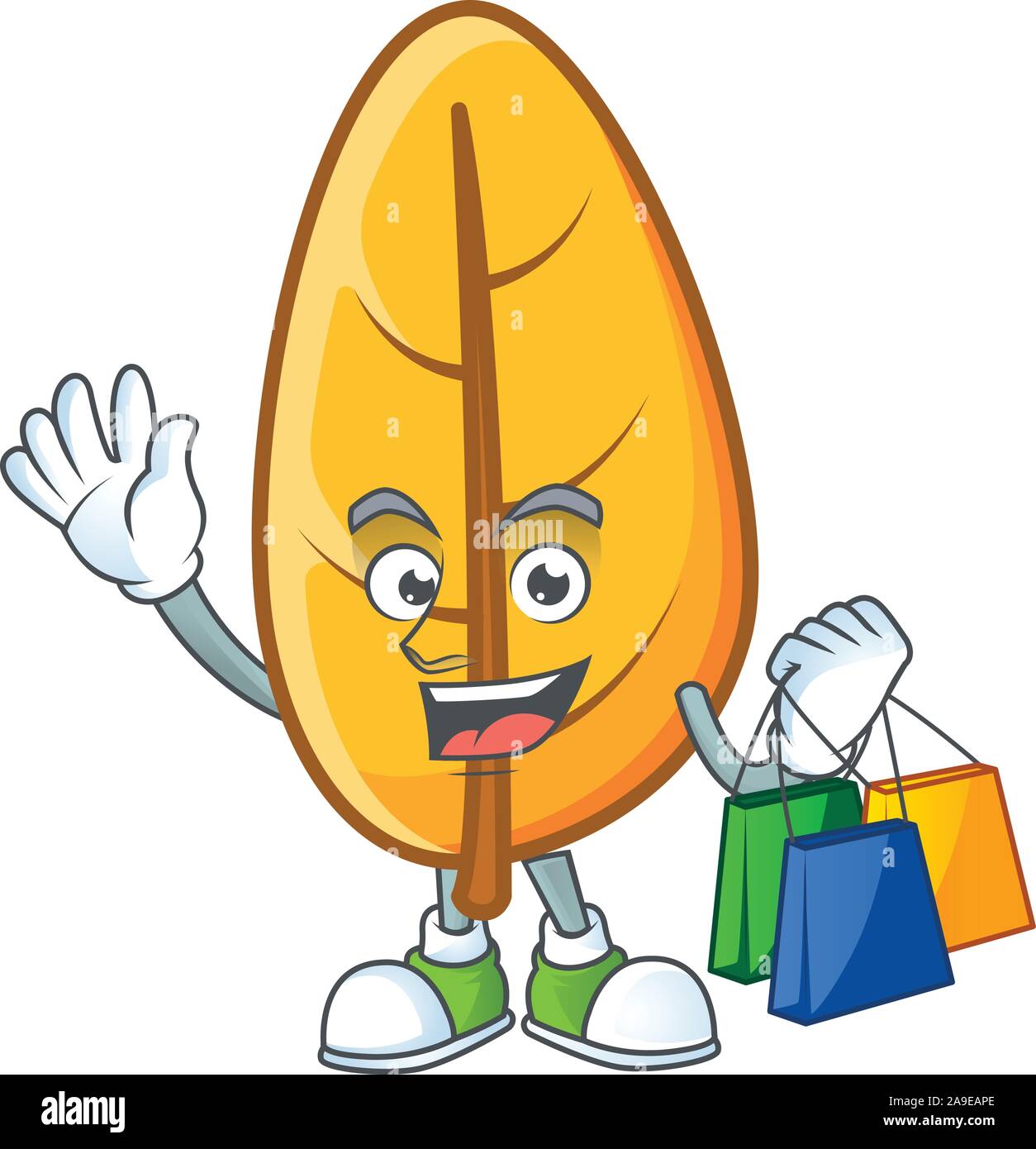 Cartoon yellow autumn leaves with shopping character Stock Vector Image ...