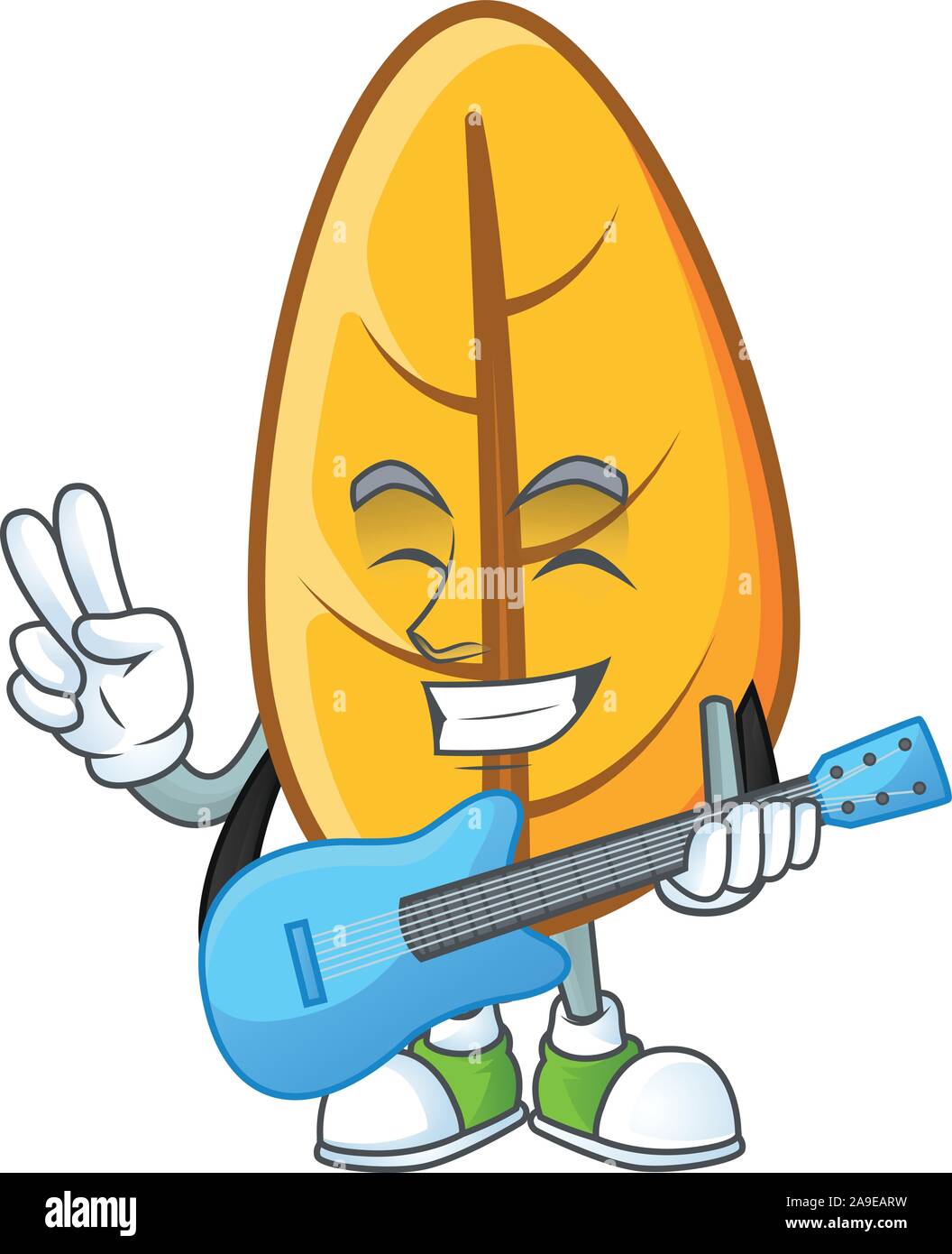 With guitar mascot on cartoon yellow autumn leaves Stock Vector Image ...