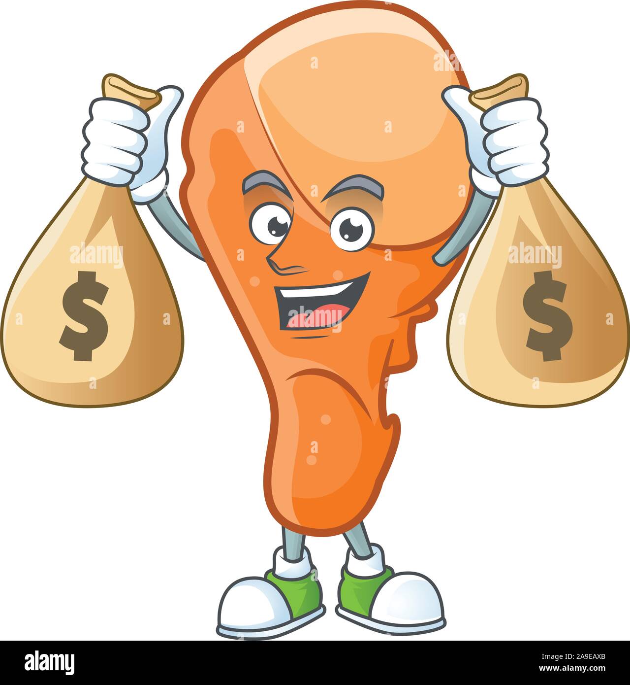 Chicken thigh cartoon with holding money bag character mascot Stock ...