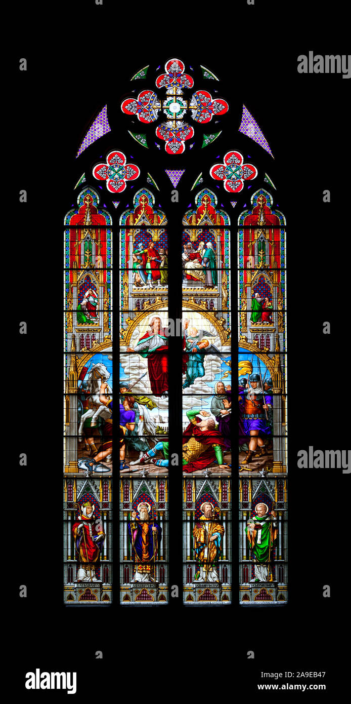 An image of a colorful church window in Cologne Stock Photo - Alamy