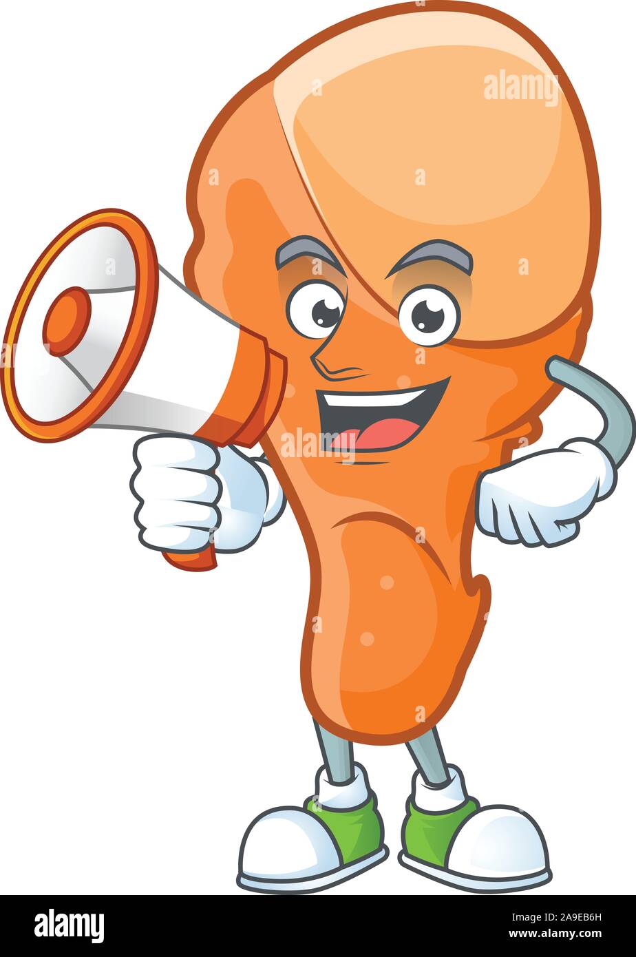 Chicken thigh cartoon with holding megaphone character mascot Stock ...