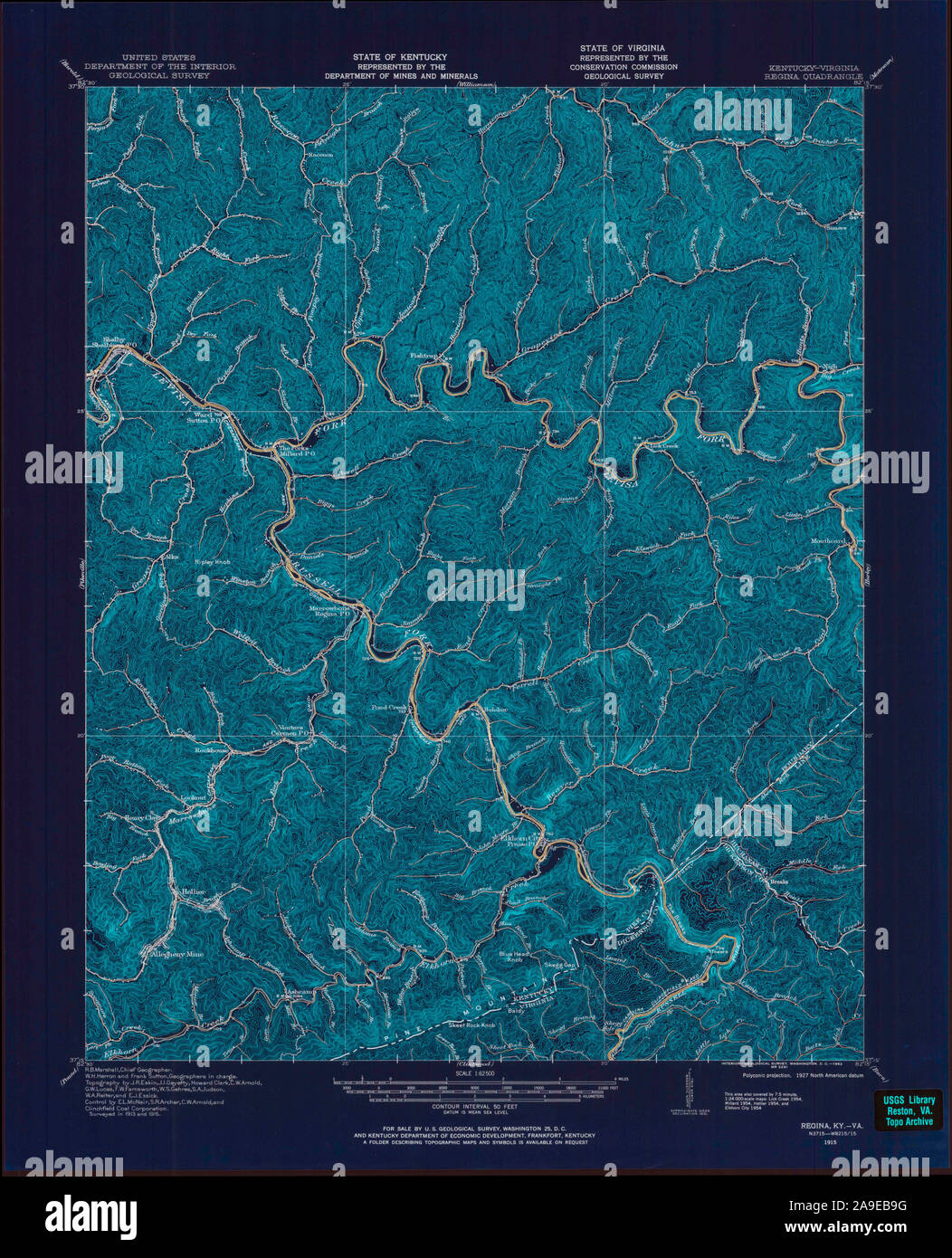 USGS TOPO Map Kentucky KY Regina 803926 1915 62500 Inverted Stock Photo ...