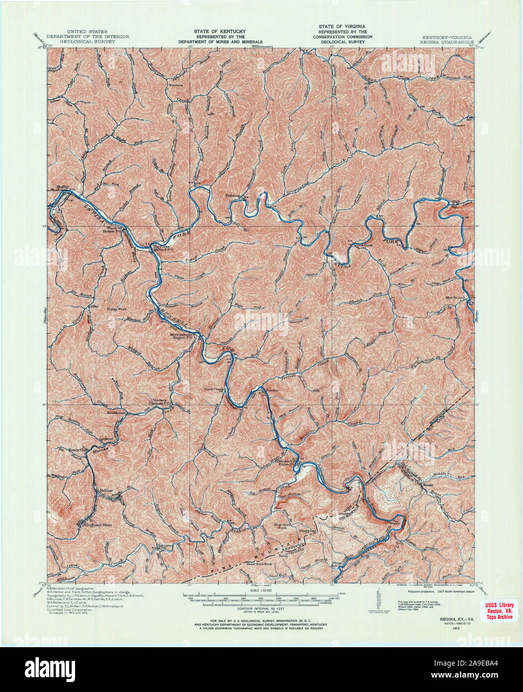 USGS TOPO Map Kentucky KY Regina 803926 1915 62500 Stock Photo - Alamy